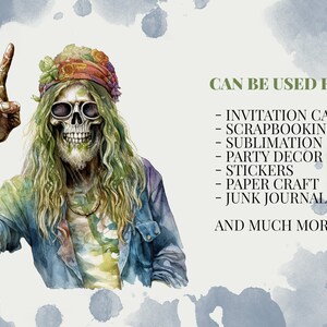 Hippie Zombie Watercolor PNG Commercial Use Clip Art Fall - Etsy