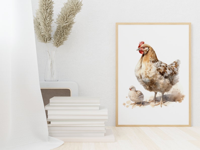 Farm Chicken & Chick Watercolor PNG Commercial Use Clip Art, Watercolor ...