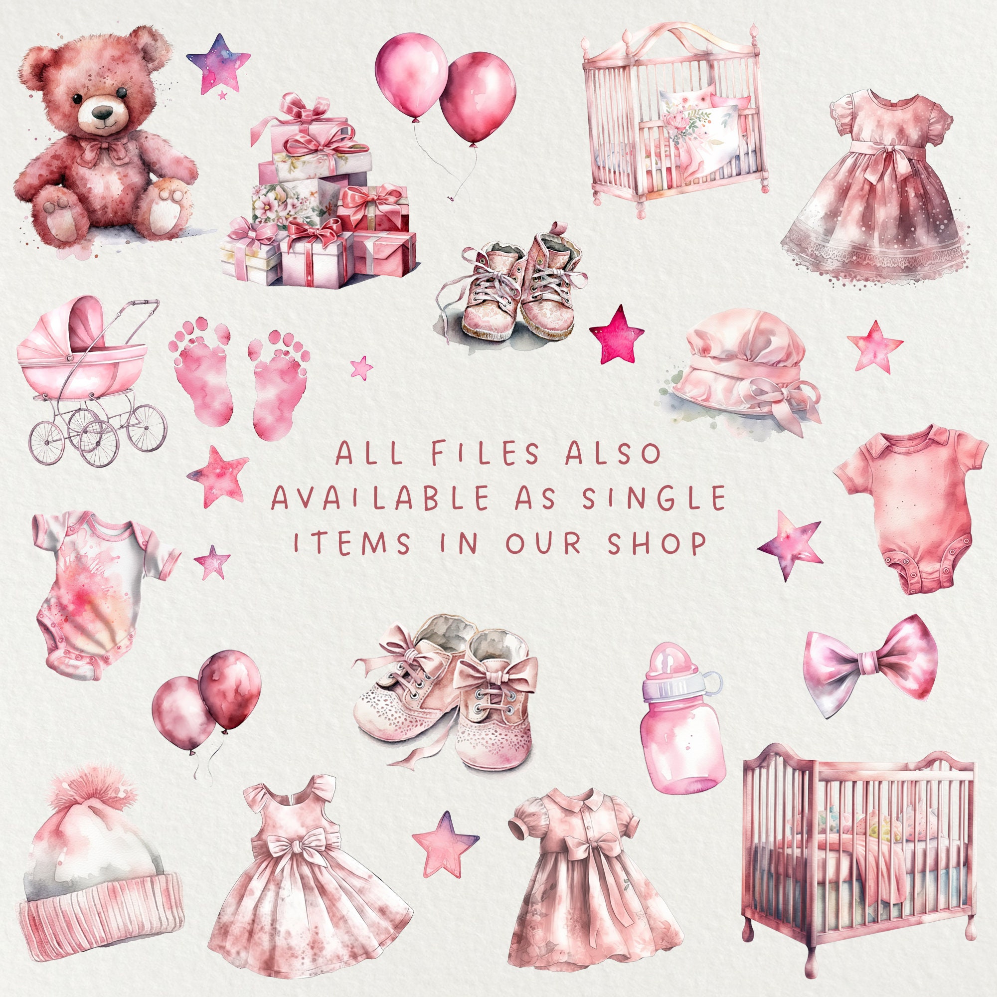 Baby Shower Girls Watercolor Bundle PNG Commercial Use Clip Art, Set of ...