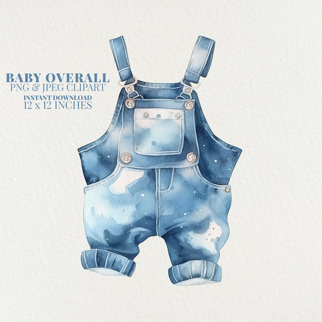 Blue Baby Overall Watercolor PNG Commercial Use Clip Art, Baby Shower ...