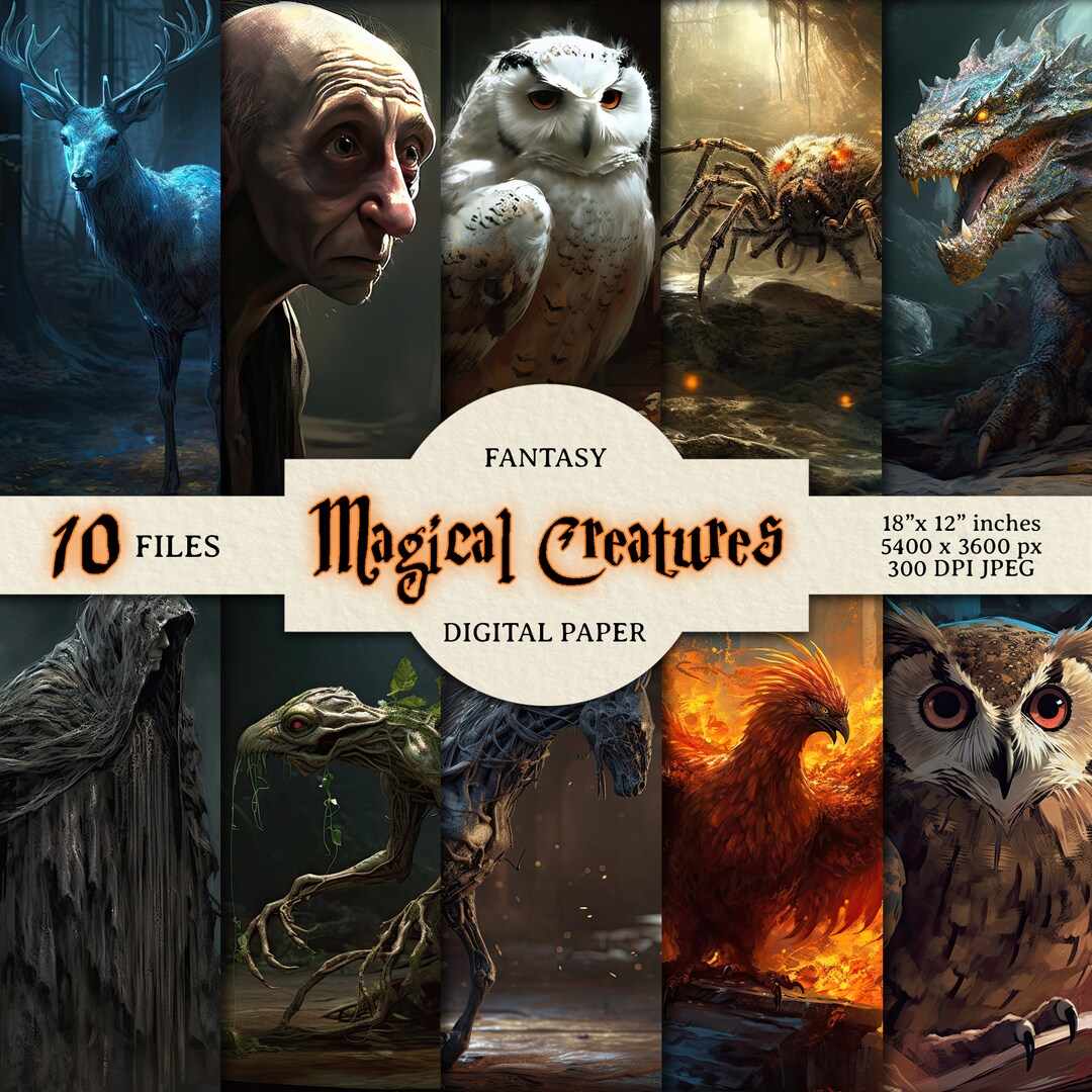 Magical Creatures Digital Paper Commercial Use, Wizard Pets JPEG ...
