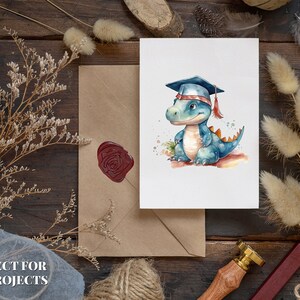 Cute Dinosaur & Graduation Cap Watercolor PNG Commercial Use Clip Art ...
