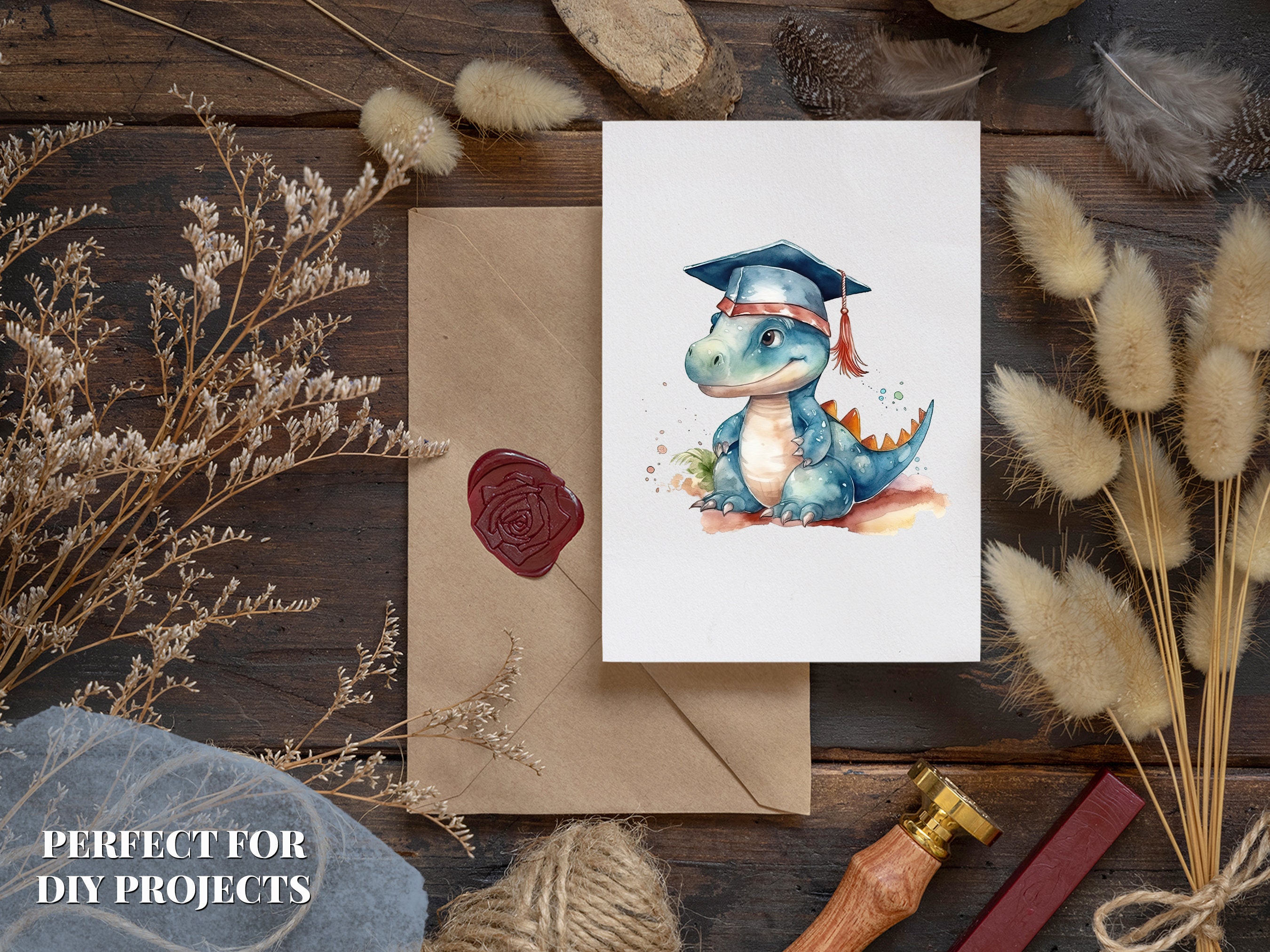 Cute Dinosaur & Graduation Cap Watercolor PNG Commercial Use - Etsy