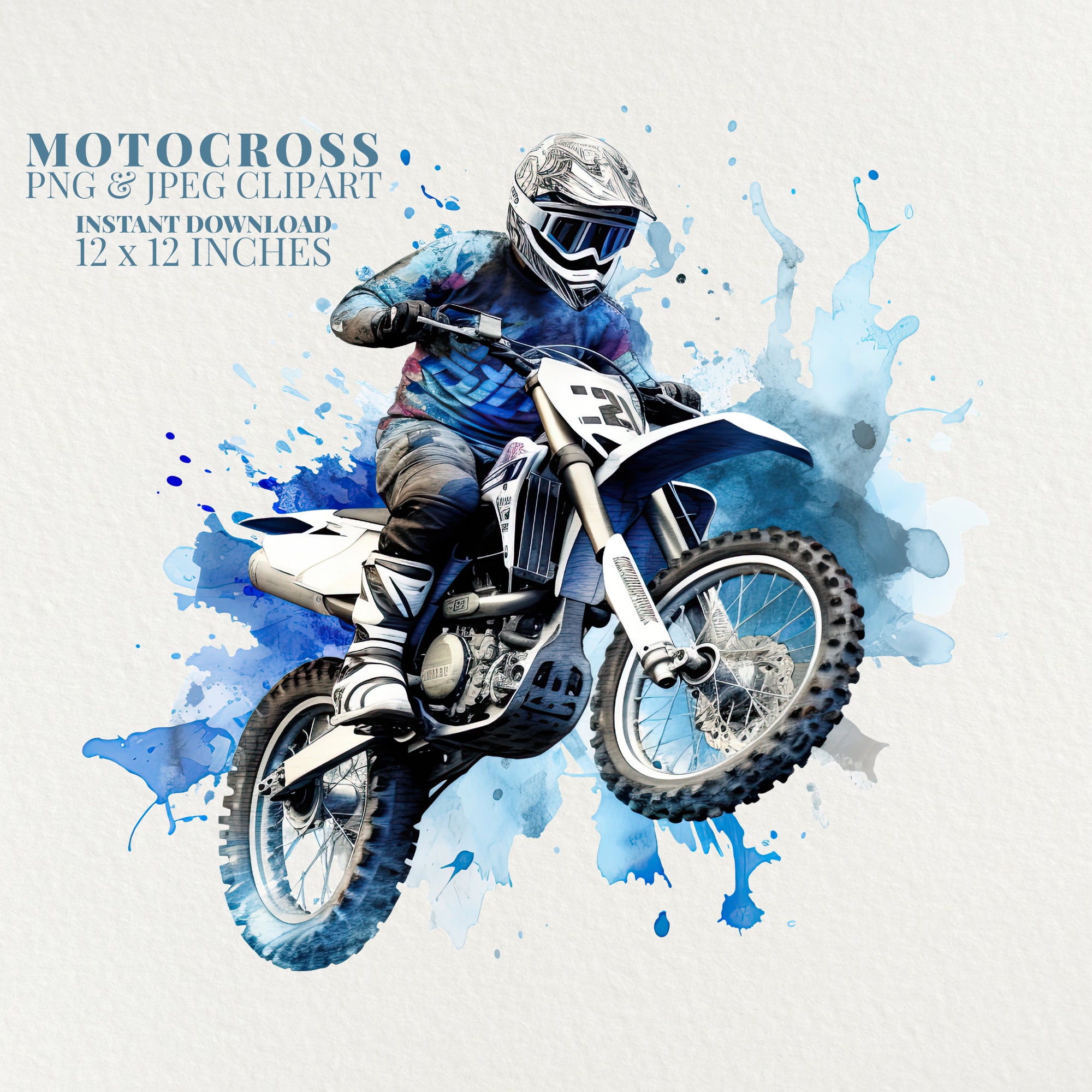 Motocross Watercolor PNG Commercial Use Clip Art, Blue Motocross Bike ...
