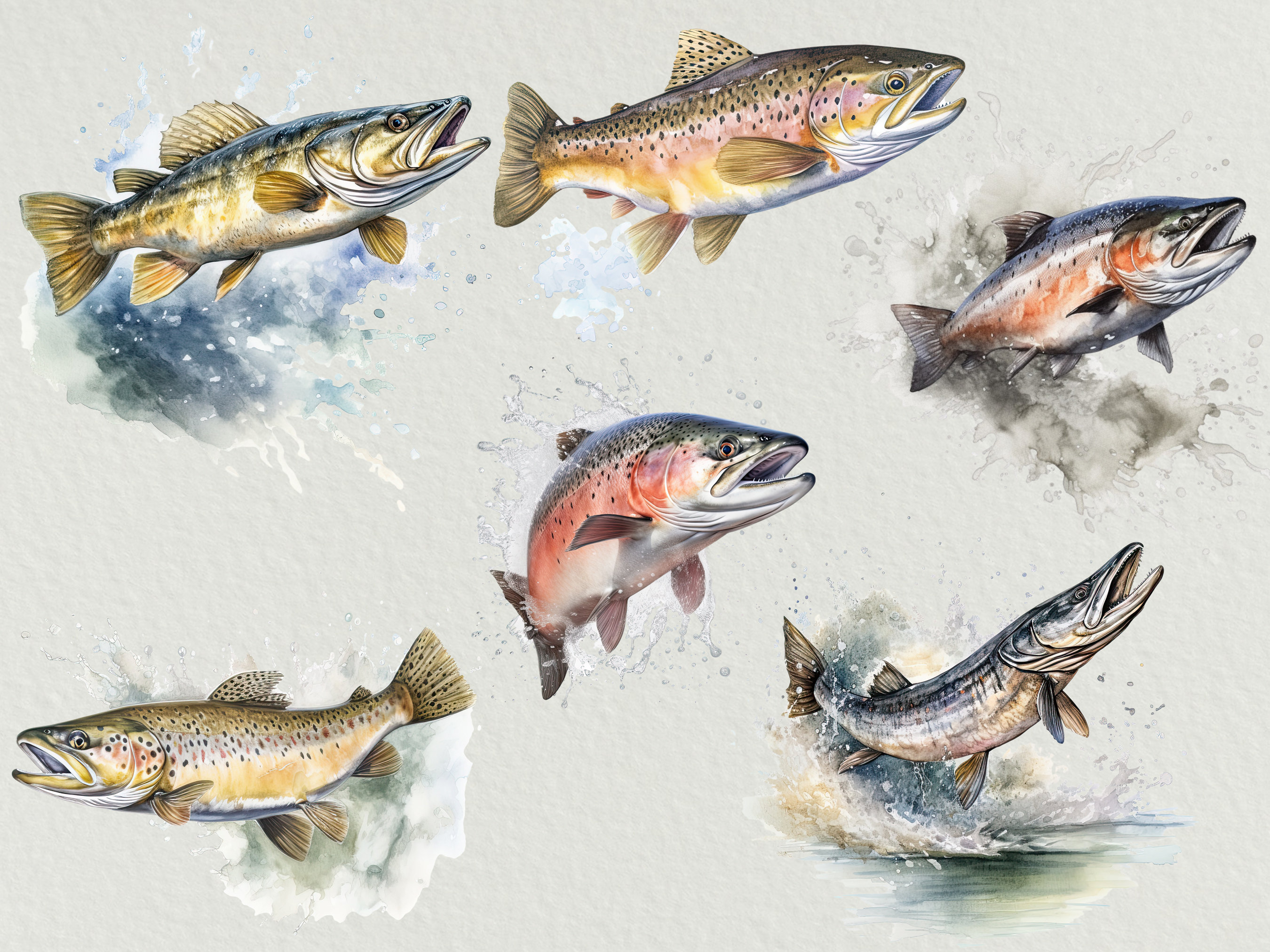 Freshwater Fish Watercolor PNG Commercial Use Clip Art Bundle, Set of ...