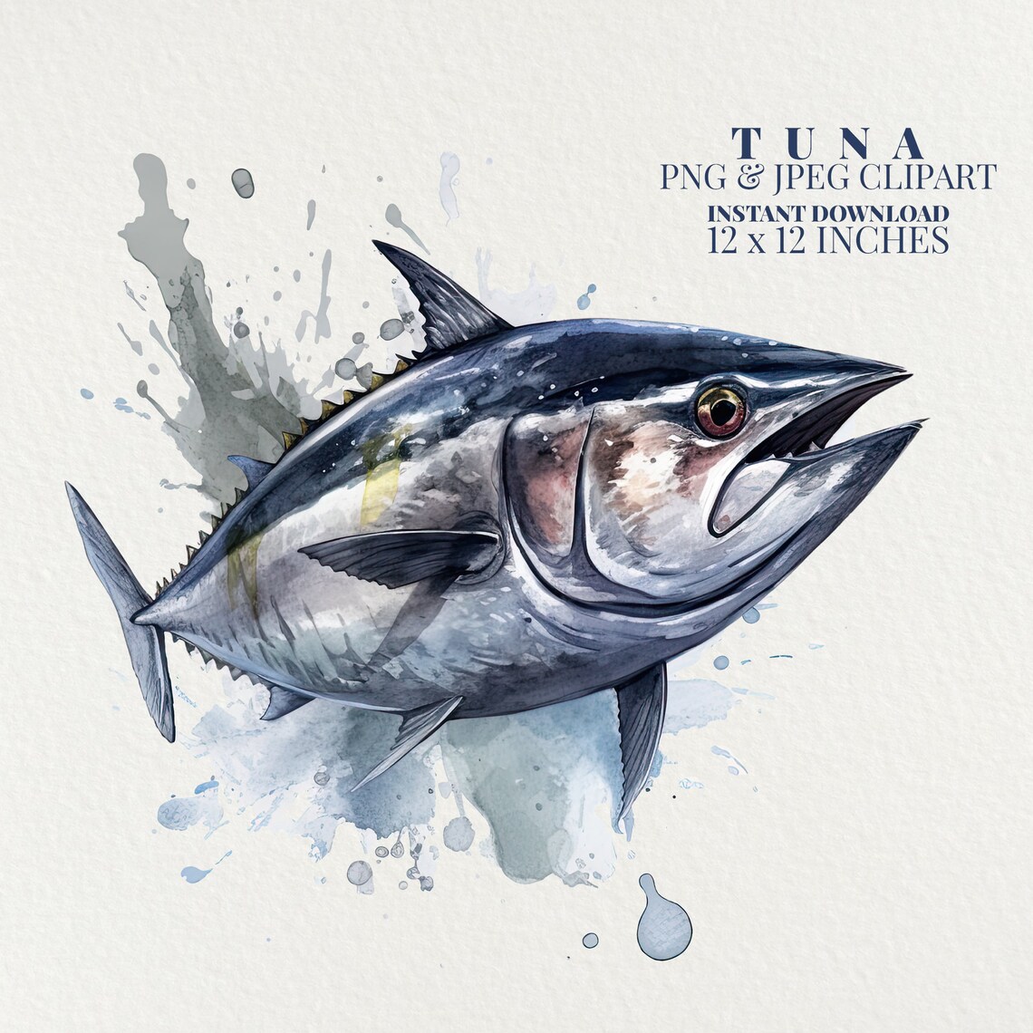 Tuna Watercolor PNG Commercial Use Clip Art, Ocean Clipart PNG, Digital ...