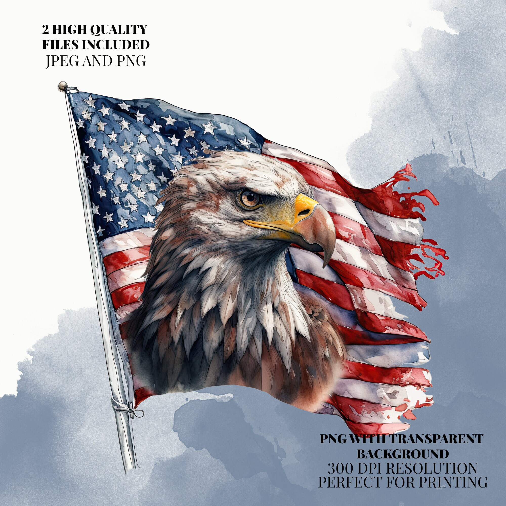 Eagle & Flag Watercolor PNG Commercial Use Clip Art, United States ...