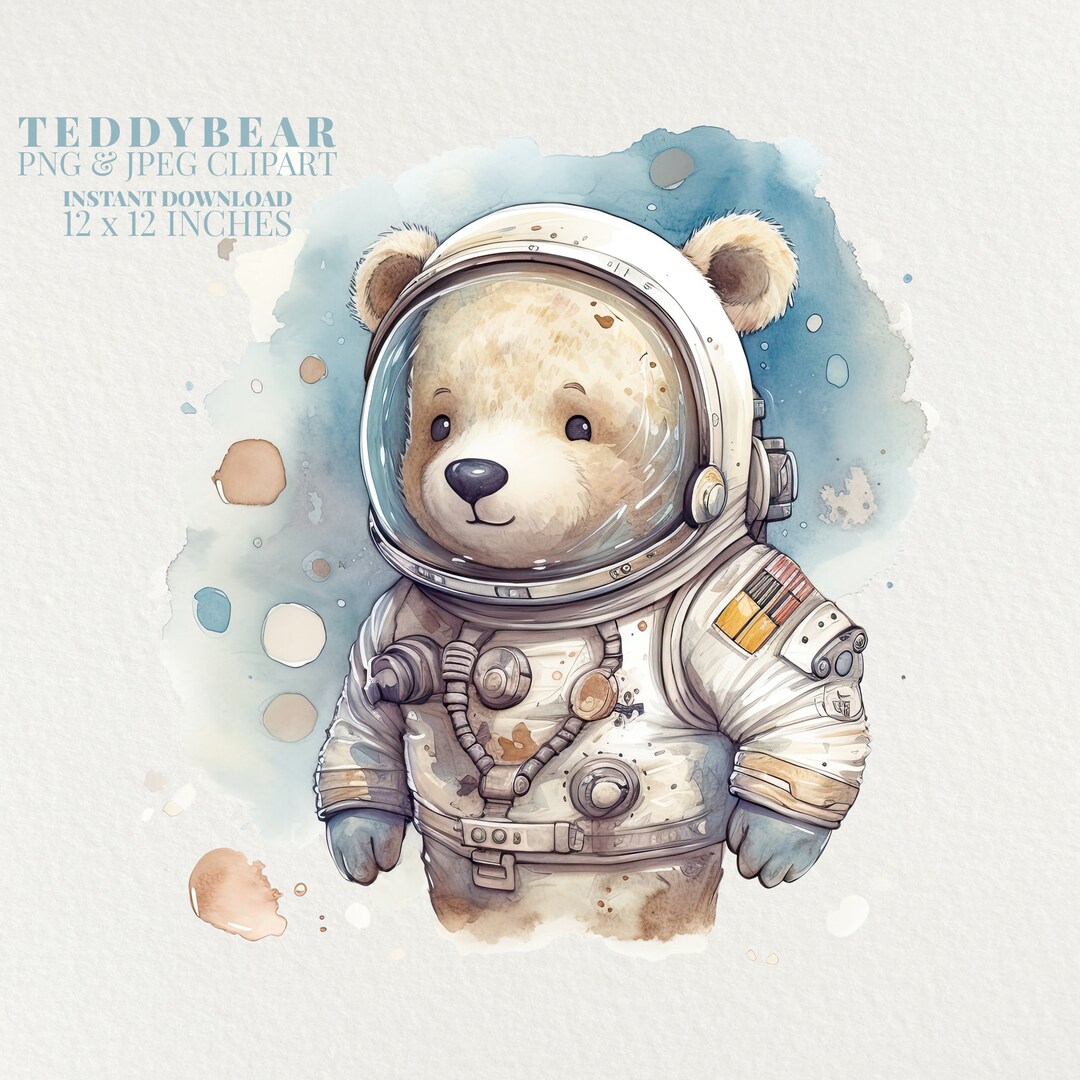 Teddy Astronaut Watercolor PNG Commercial Use Clip Art, Baby Shower PNG ...