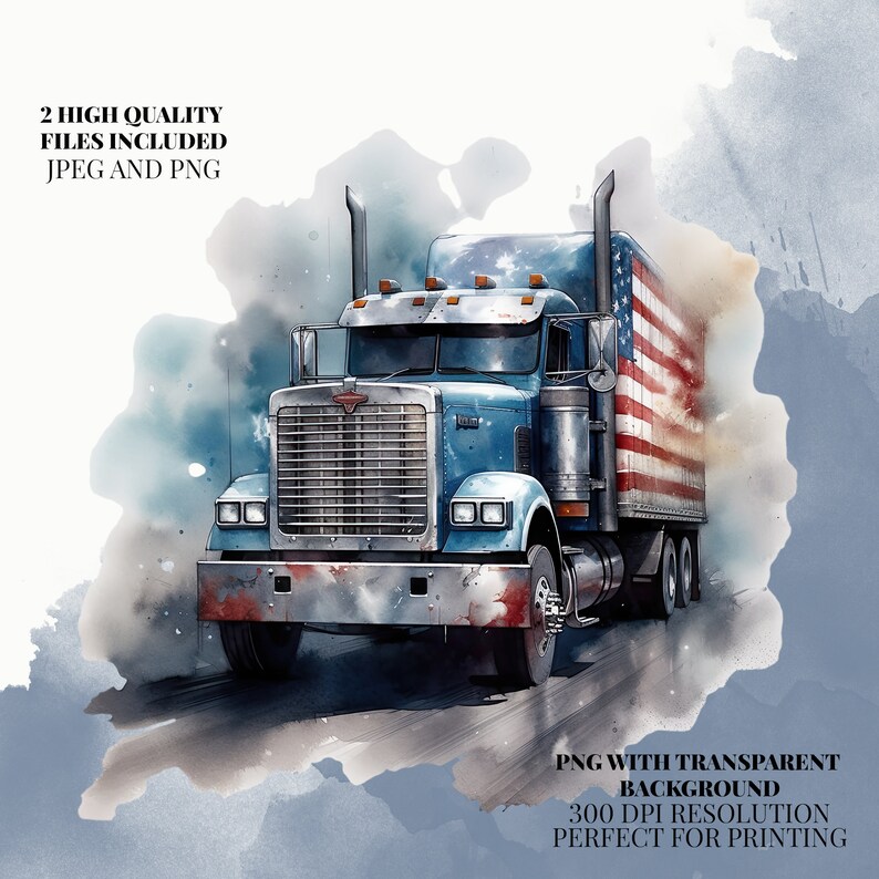 Semi Truck Watercolor PNG Commercial Use Clip Art, American Truck PNG ...