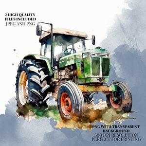 Modern Farm Tractor Watercolor PNG Commercial Use Clip Art, Tractor ...