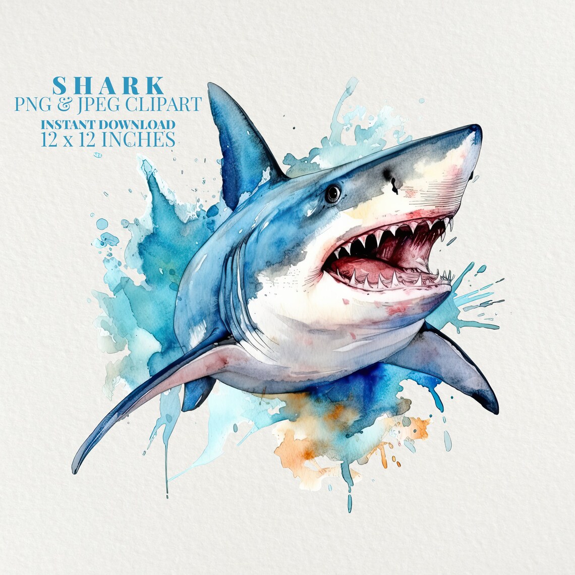 Shark Watercolor PNG Commercial Use Clip Art, Sea Art Clipart PNG ...