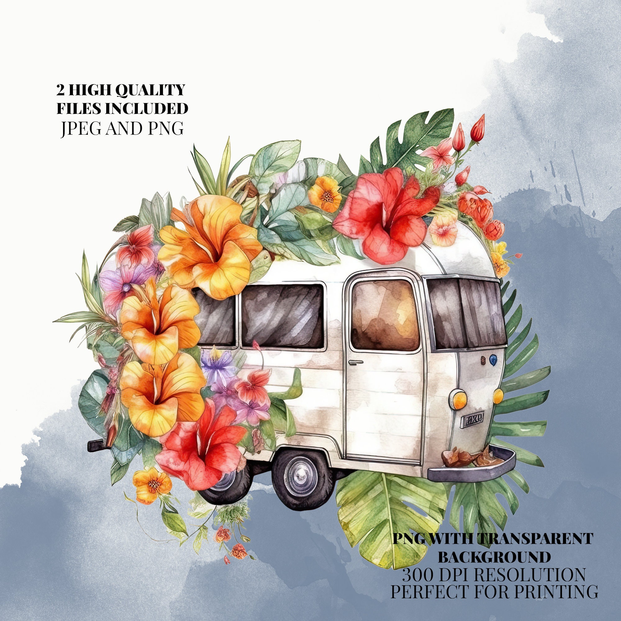 Watercolor Caravan Bundle PNG Commercial Use Clip Art, Camper Van ...