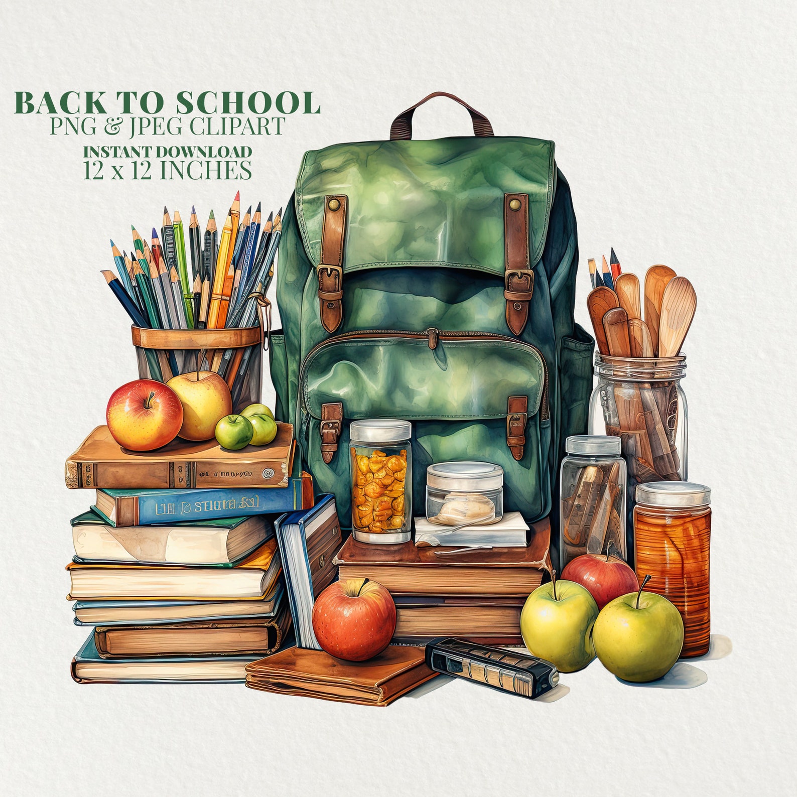 Back to School Watercolor PNG Commercial Use Clip Art, School Clipart ...