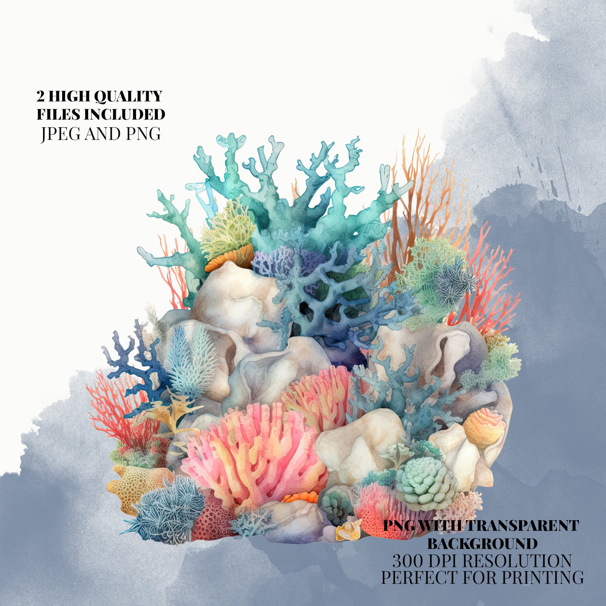 Coral Reef Watercolor PNG Commercial Use Clip Art 4 Ocean - Etsy