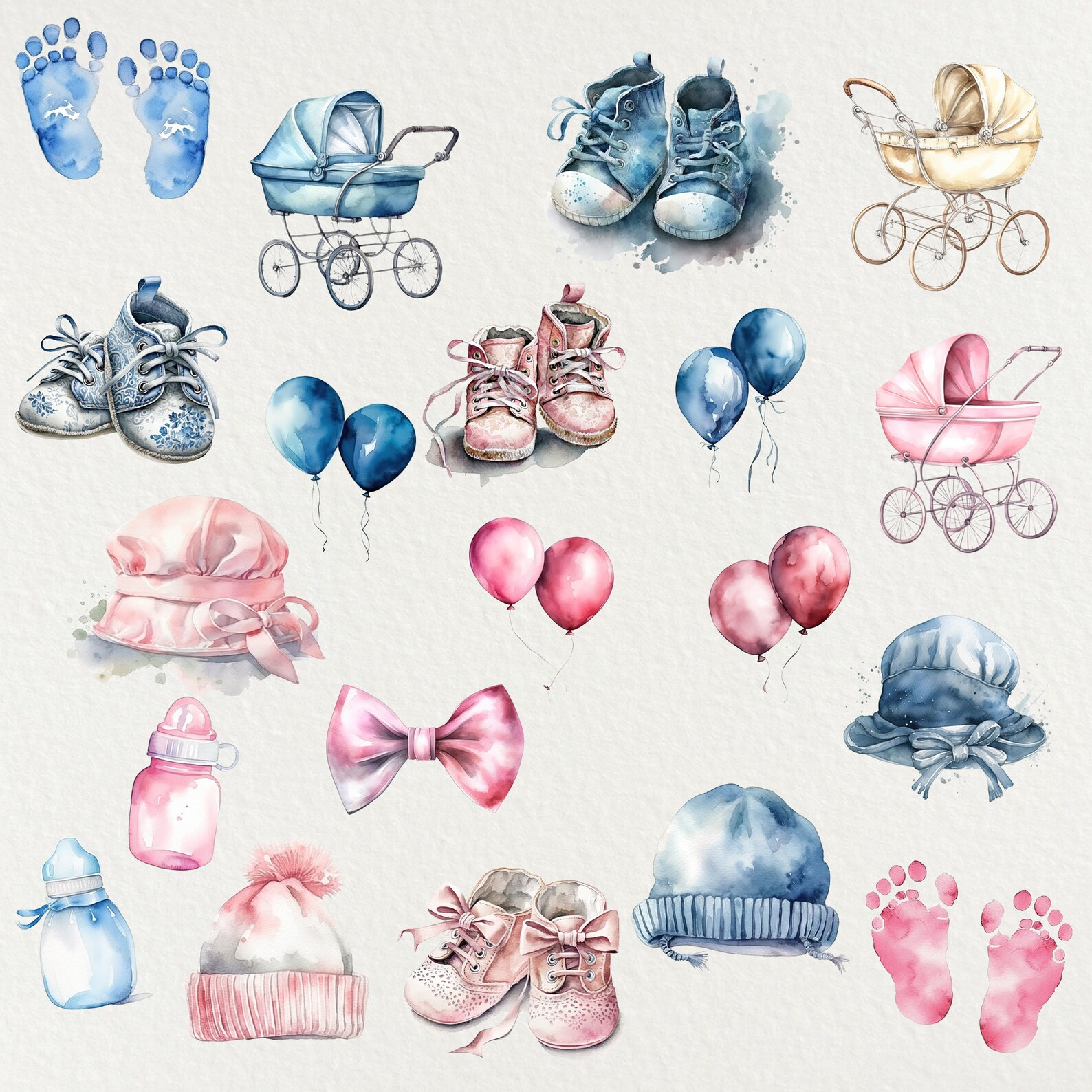 Baby Shower Watercolor Bundle PNG Commercial Use Clip Art, Set of 20 ...