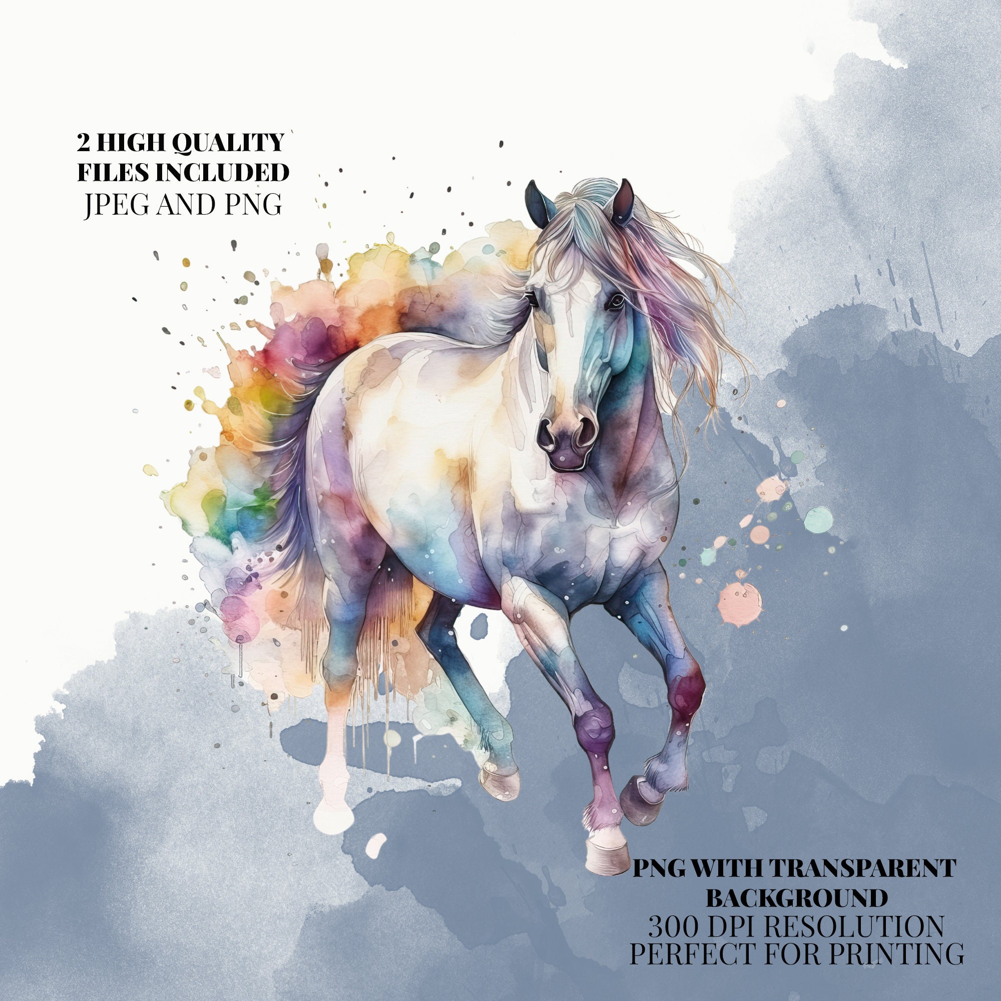 Horse Watercolor PNG Commercial Use Clip Art Rainbow Horse - Etsy