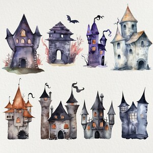 Spooky Castles Watercolor PNG Commercial Use Clip Art Bundle, Set of 22 ...