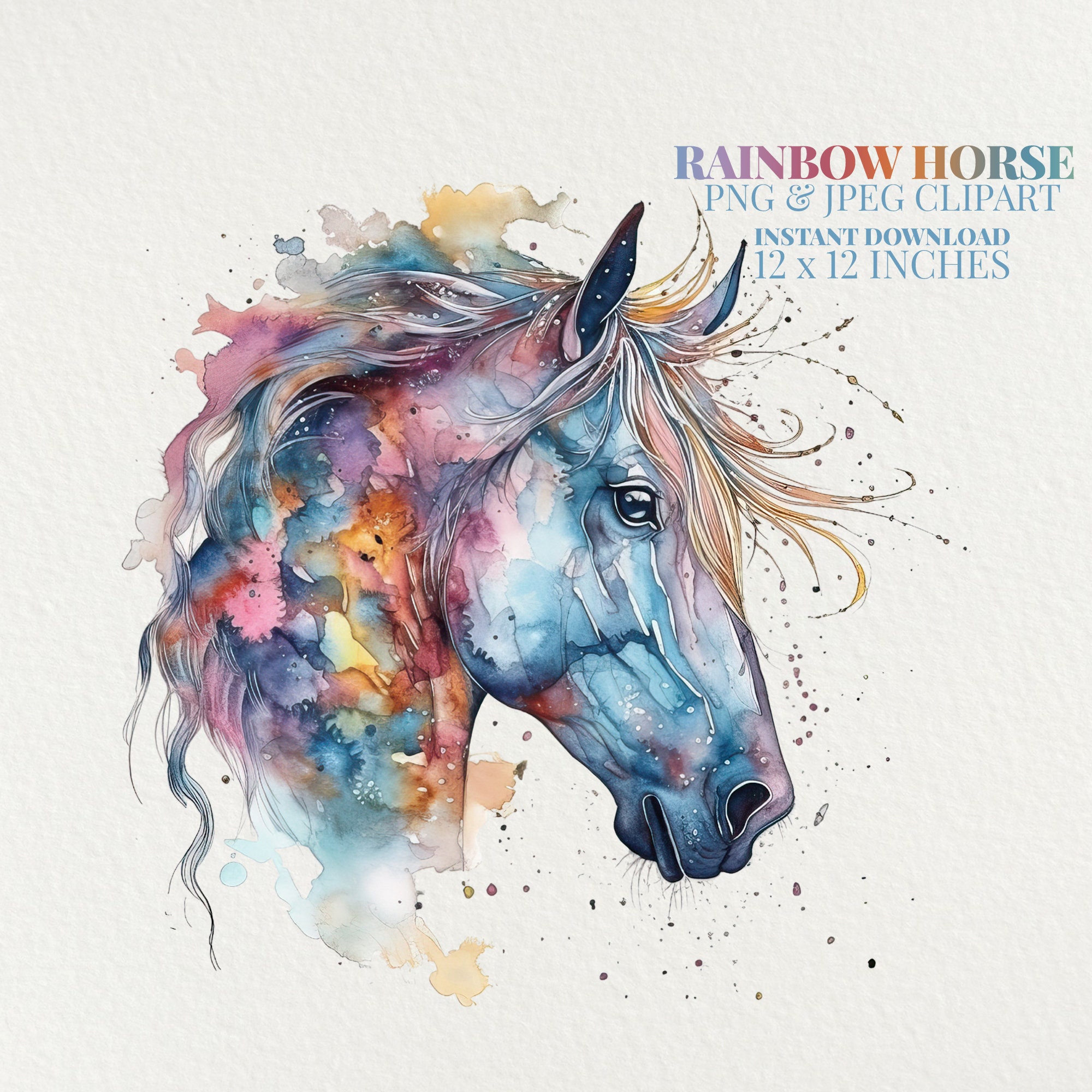 Horse Watercolor PNG Commercial Use Clip Art Rainbow Horse - Etsy