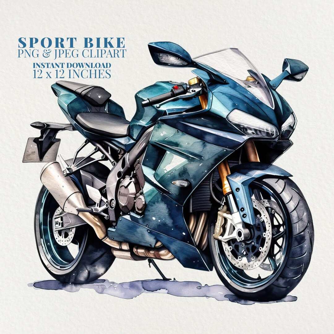 Sport Bike Watercolor PNG Commercial Use Clip Art, Blue Motorcycle ...