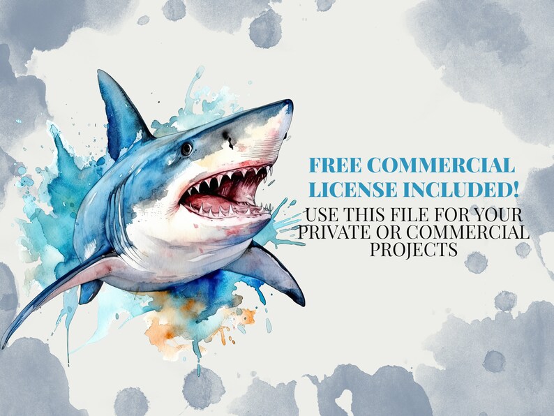 Shark Watercolor PNG Commercial Use Clip Art, Sea Art Clipart PNG ...