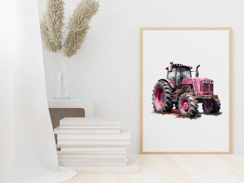 Pink Farm Tractor Watercolor PNG Commercial Use Clip Art - Etsy