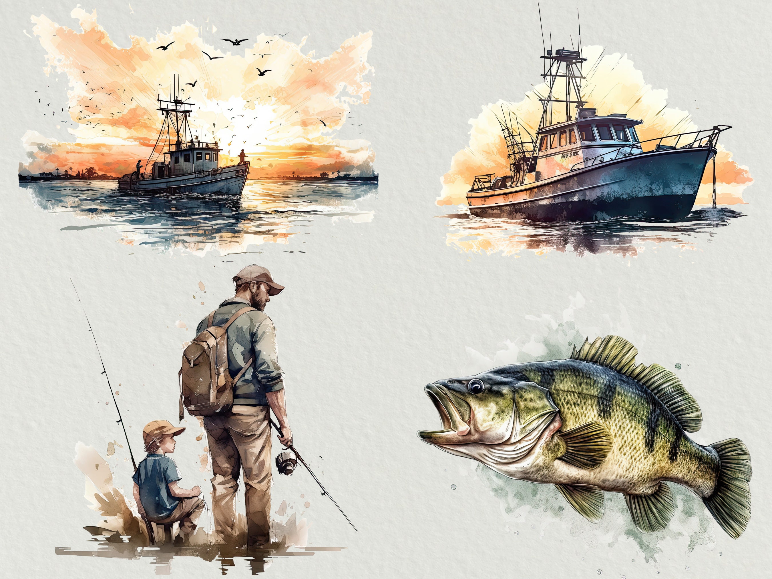 Freshwater Fish Watercolor PNG Commercial Use Clip Art Bundle, Set of ...