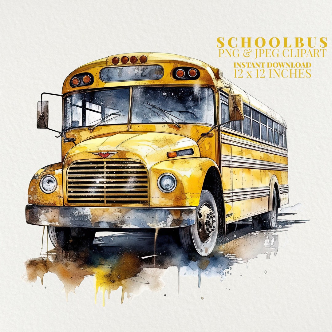 School Bus Watercolor PNG Commercial Use Clip Art, Yellow School Bus ...