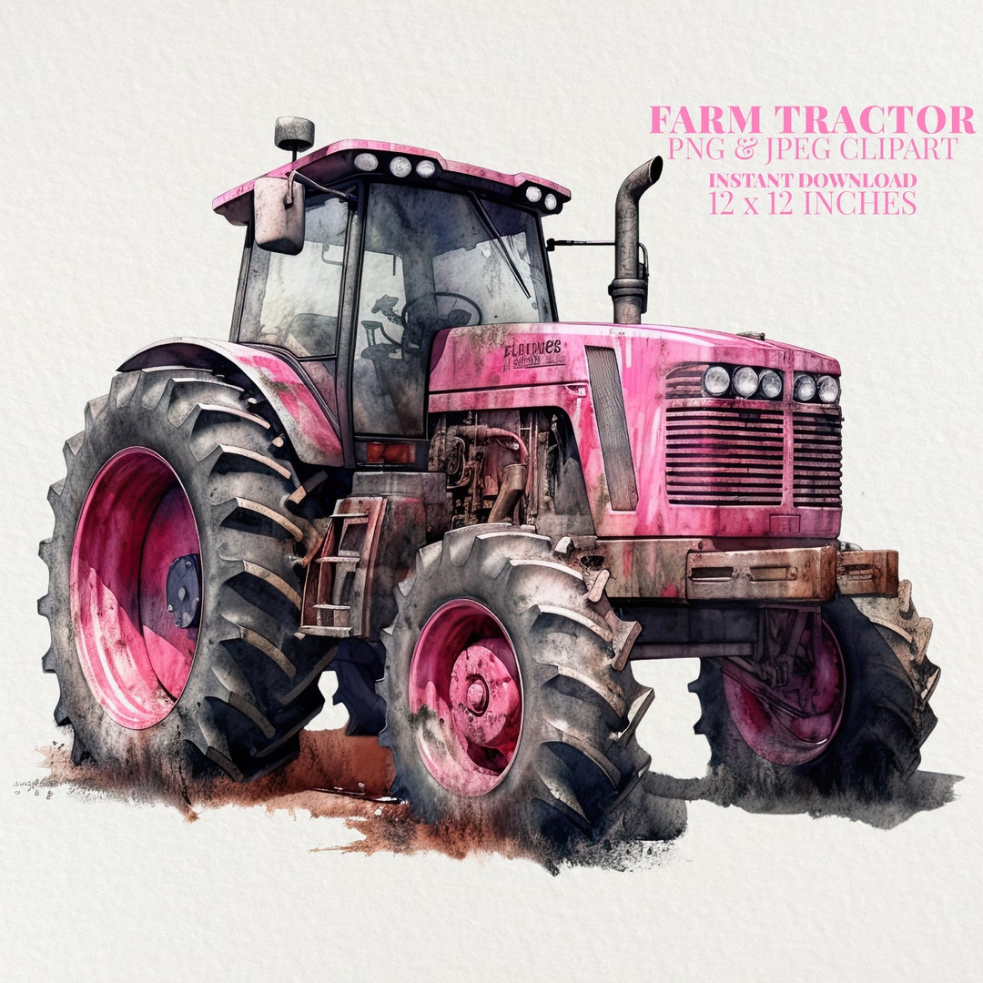 Pink Farm Tractor Watercolor PNG Commercial Use Clip Art - Etsy