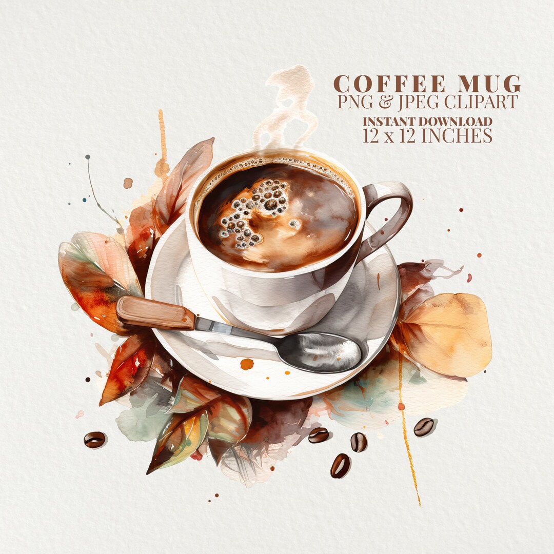 Coffee Mug Watercolor PNG Commercial Use Clip Art, Cappuccino Cup PNG ...