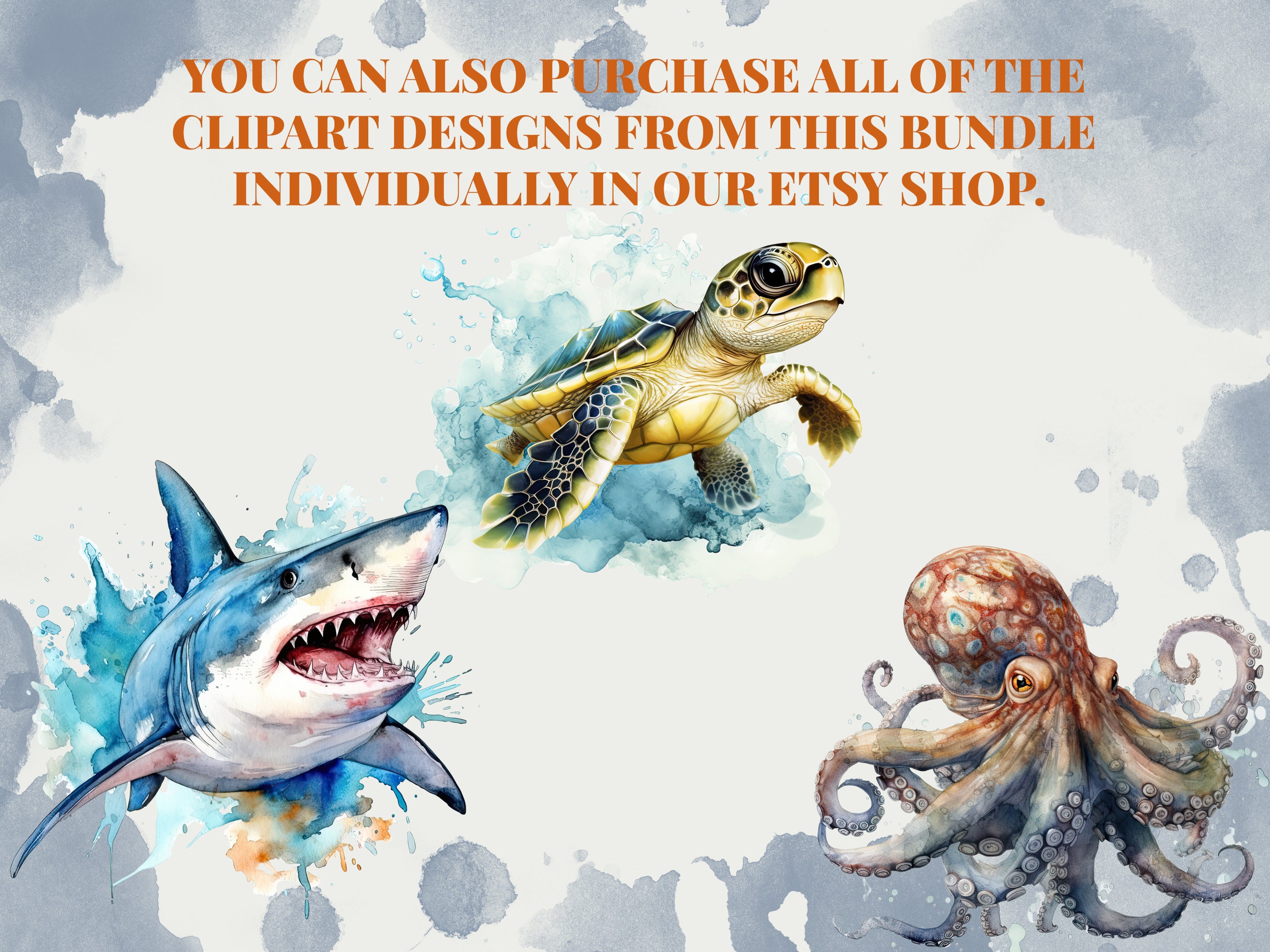 Ocean & Sea Watercolor PNG Commercial Use Clip Art Bundle, Set of 48 ...