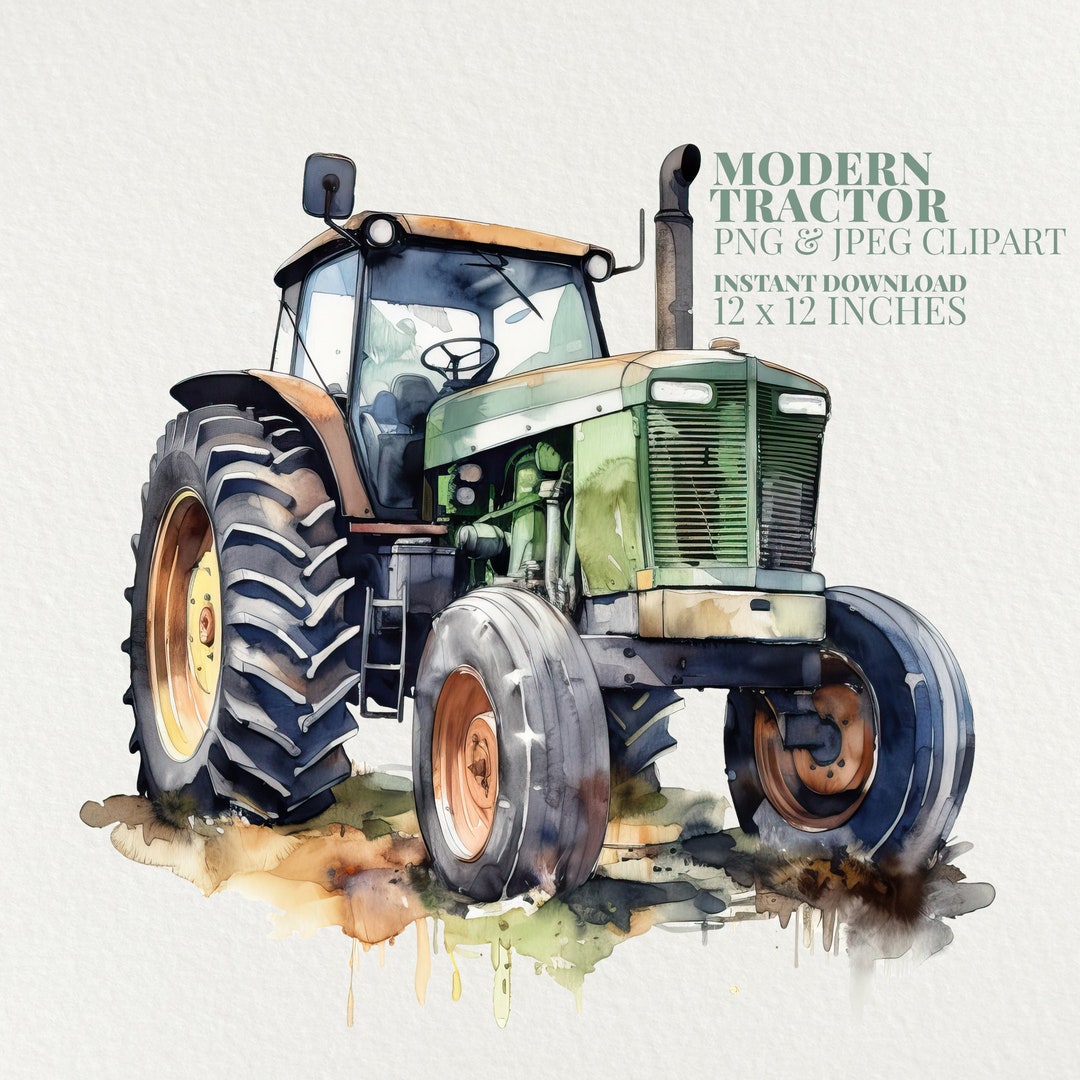 Modern Farm Tractor Watercolor PNG Commercial Use Clip Art, Tractor ...