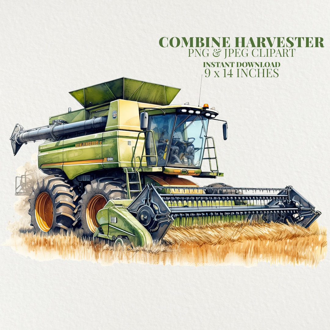 Combine Harvester Watercolor PNG Commercial Use Clip Art, Farm Nursery ...