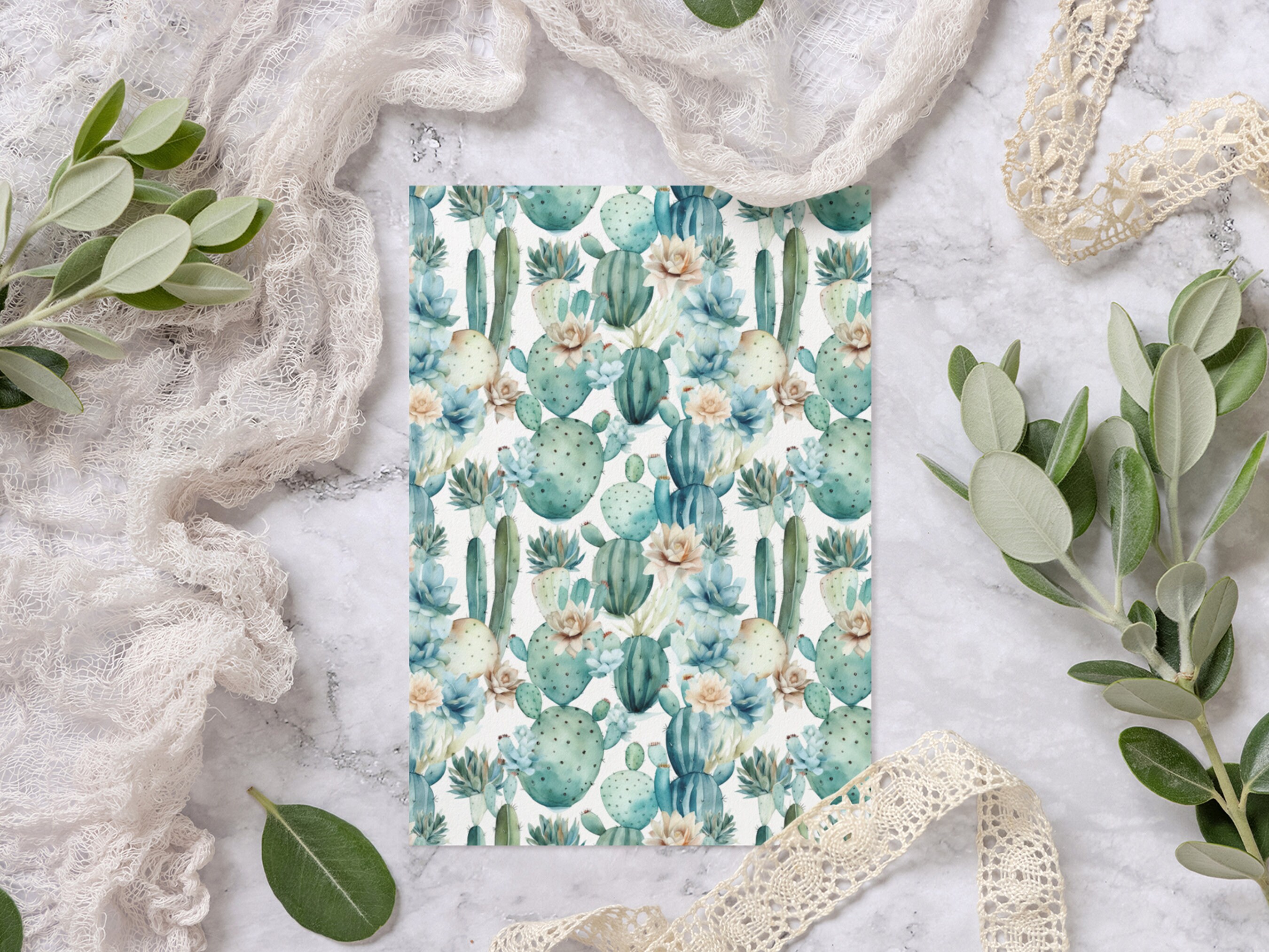 Watercolor Cactus Digital Paper, Seamless Pattern, Digital Scrapbooking ...