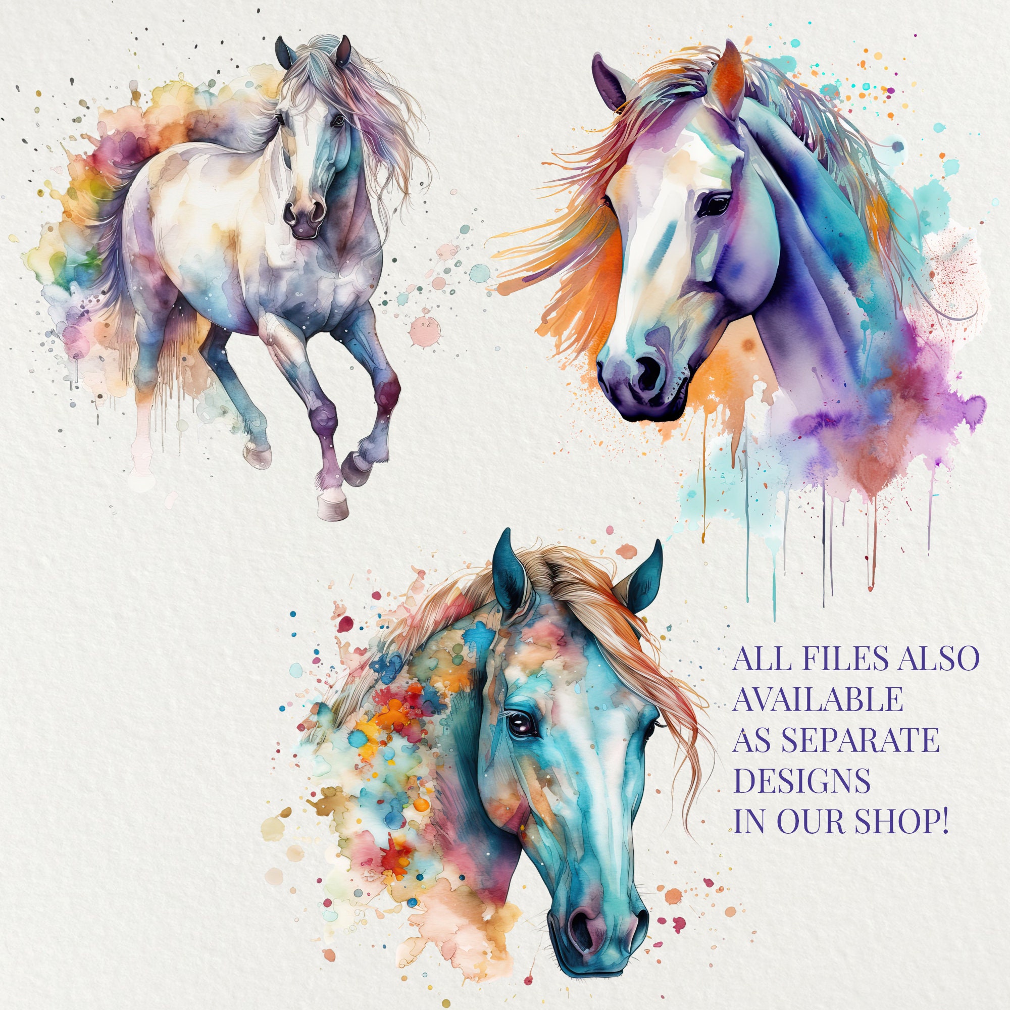 Horse Watercolor PNG Commercial Use Clip Art Bundle Rainbow - Etsy