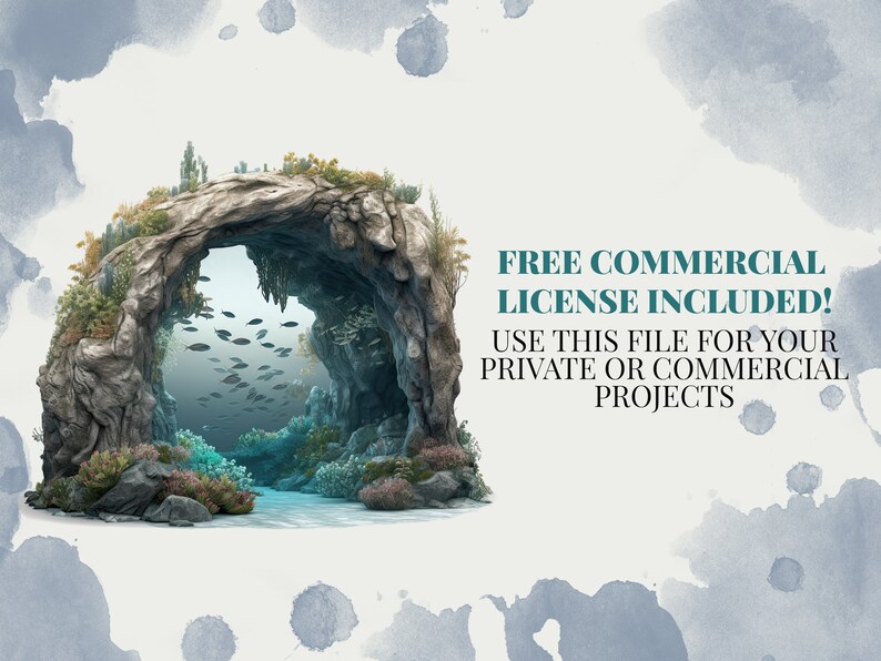 Underwater Cave Watercolor PNG Commercial Use Clip Art, Diving Clipart ...