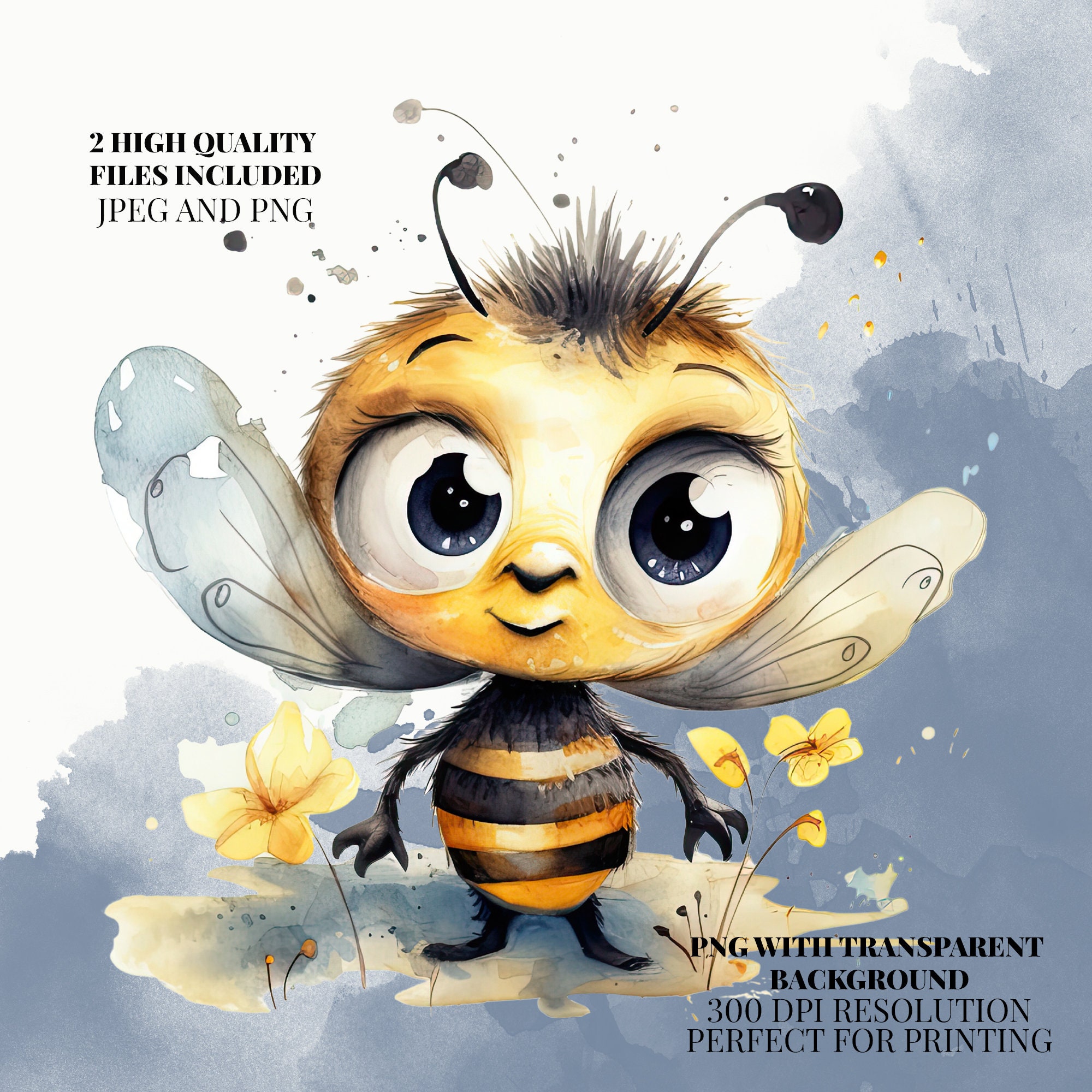 Cute Bee Watercolor PNG Commercial Use Clip Art, 6 High Quality Clipart ...