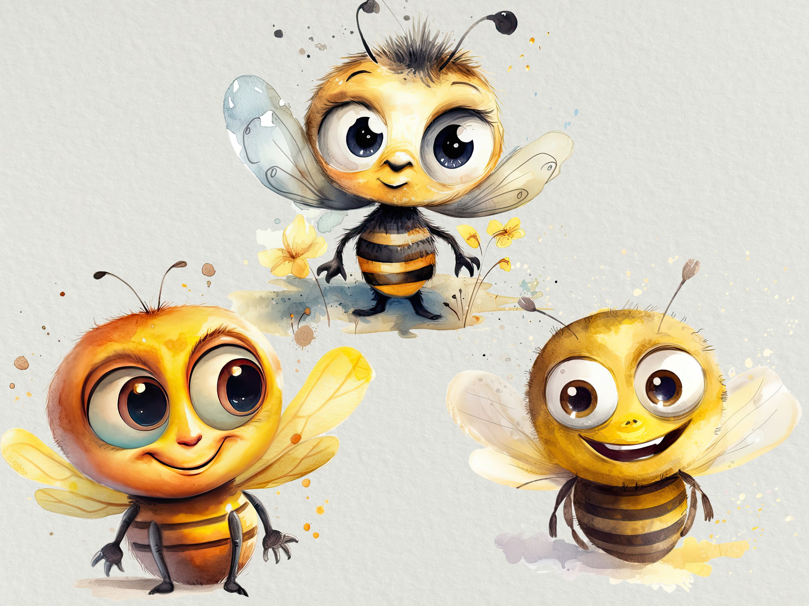 Cute Bee Watercolor PNG Commercial Use Clip Art, 6 High Quality Clipart ...