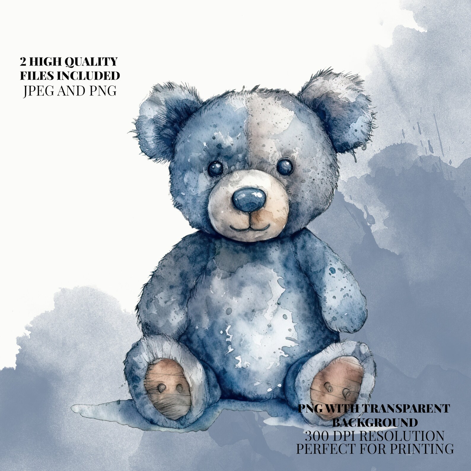Blue Teddy Bear Watercolor PNG Commercial Use Clip Art, Baby Shower PNG ...