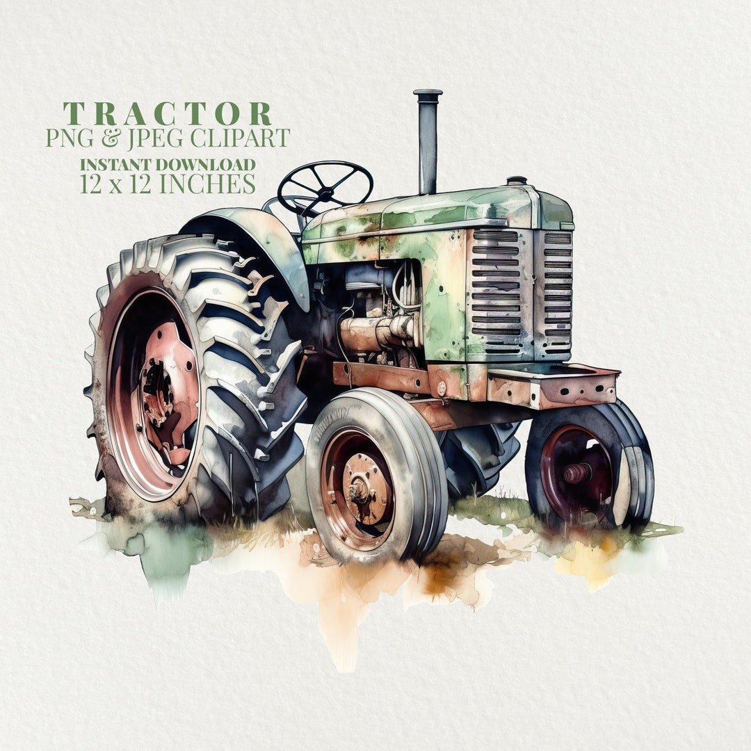 Farm Tractor Watercolor PNG Commercial Use Clip Art, Green Tractor ...