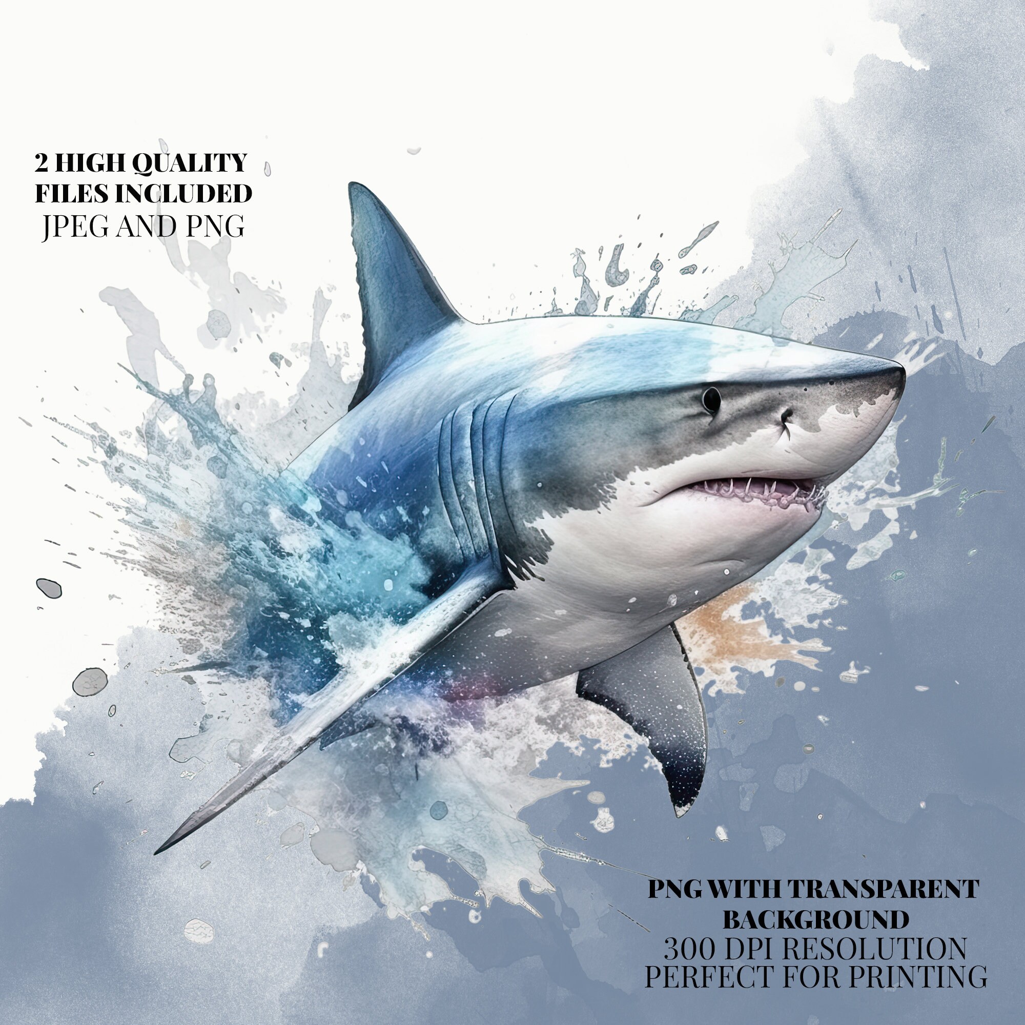 Shark Watercolor PNG Commercial Use Clip Art, Sea Art Clipart PNG ...