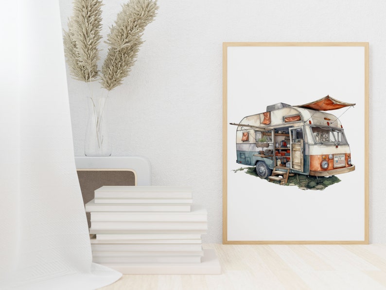 Cozy Watercolor Caravan PNG Commercial Use Clip Art, Camper Van Clipart ...