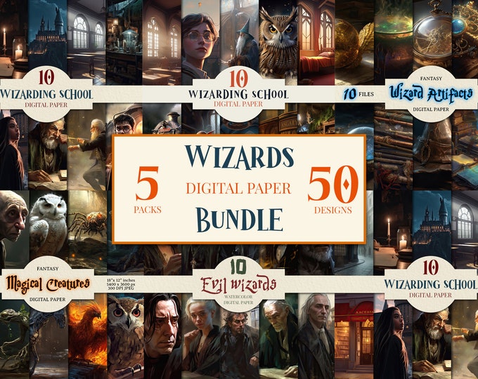 Wizarding School Digital Paper BUNDLE Commercial Use, Wizard Academy ...