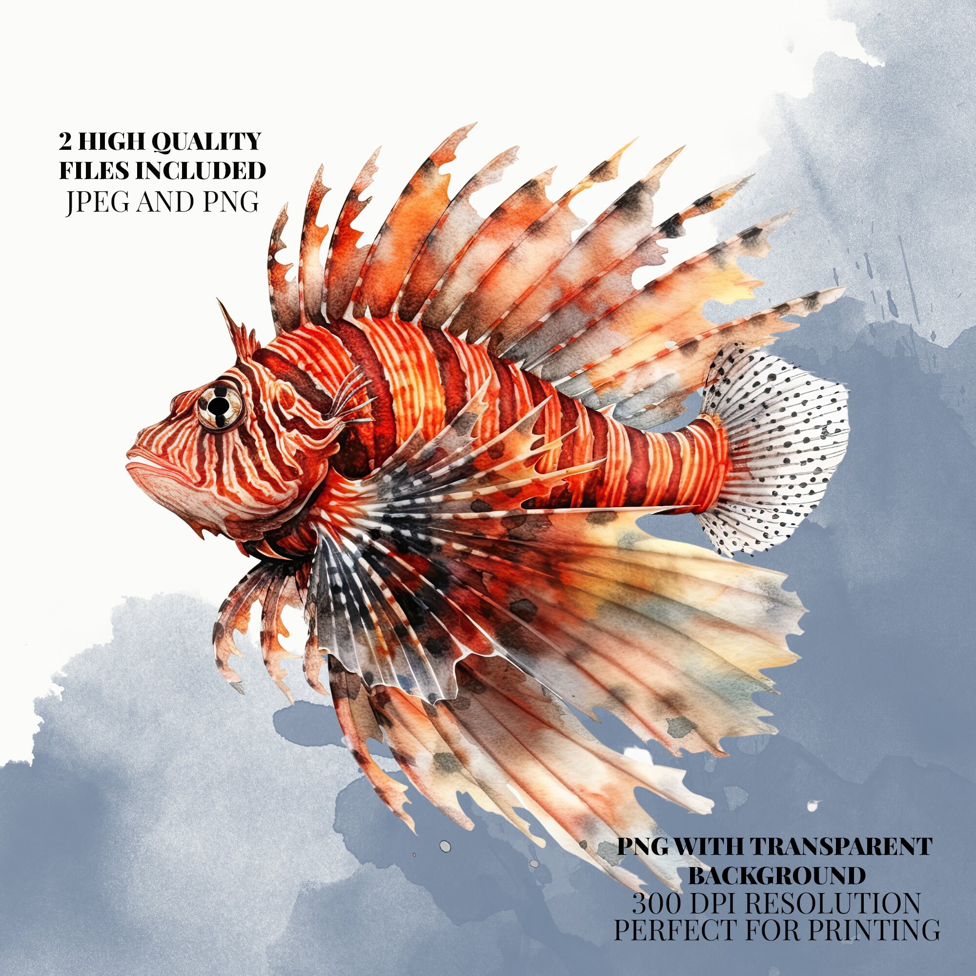 Lionfish Watercolor PNG Commercial Use Clip Art, Sea Art Clipart PNG ...