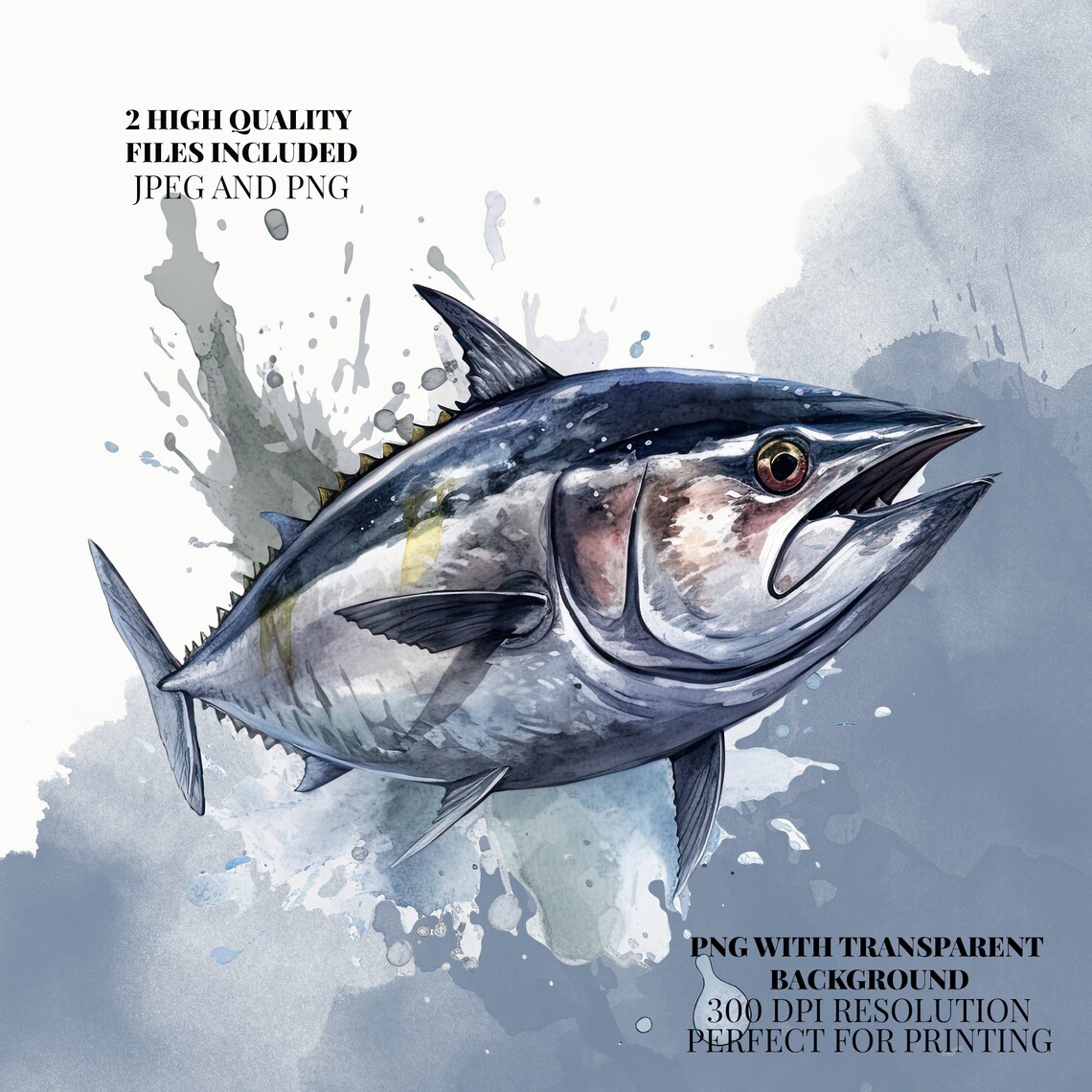 Tuna Watercolor PNG Commercial Use Clip Art, Ocean Clipart PNG, Digital ...