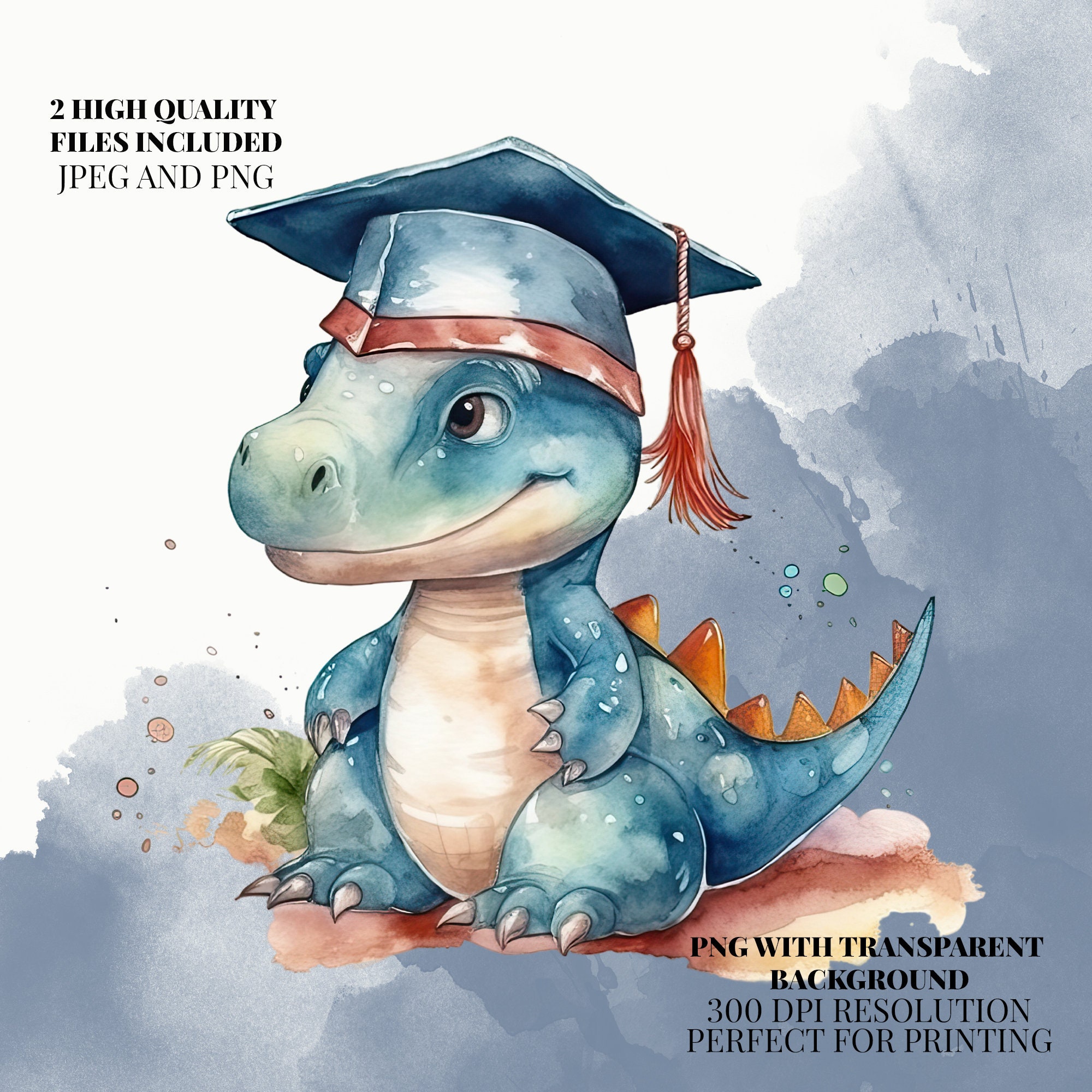 Cute Dinosaur & Graduation Cap Watercolor PNG Commercial Use - Etsy
