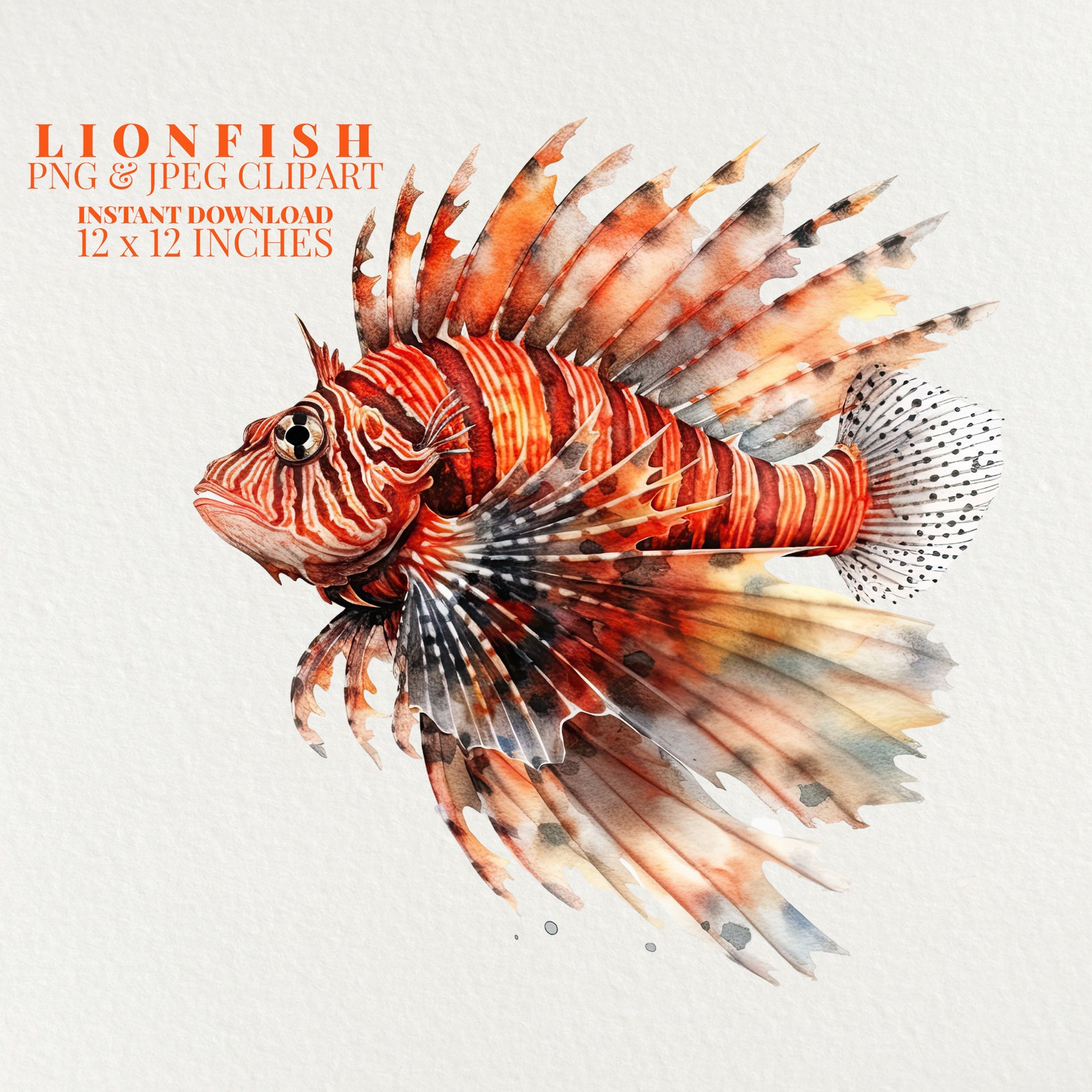 Lionfish Watercolor PNG Commercial Use Clip Art, Sea Art Clipart PNG, Digital Art Clipart, POD ...