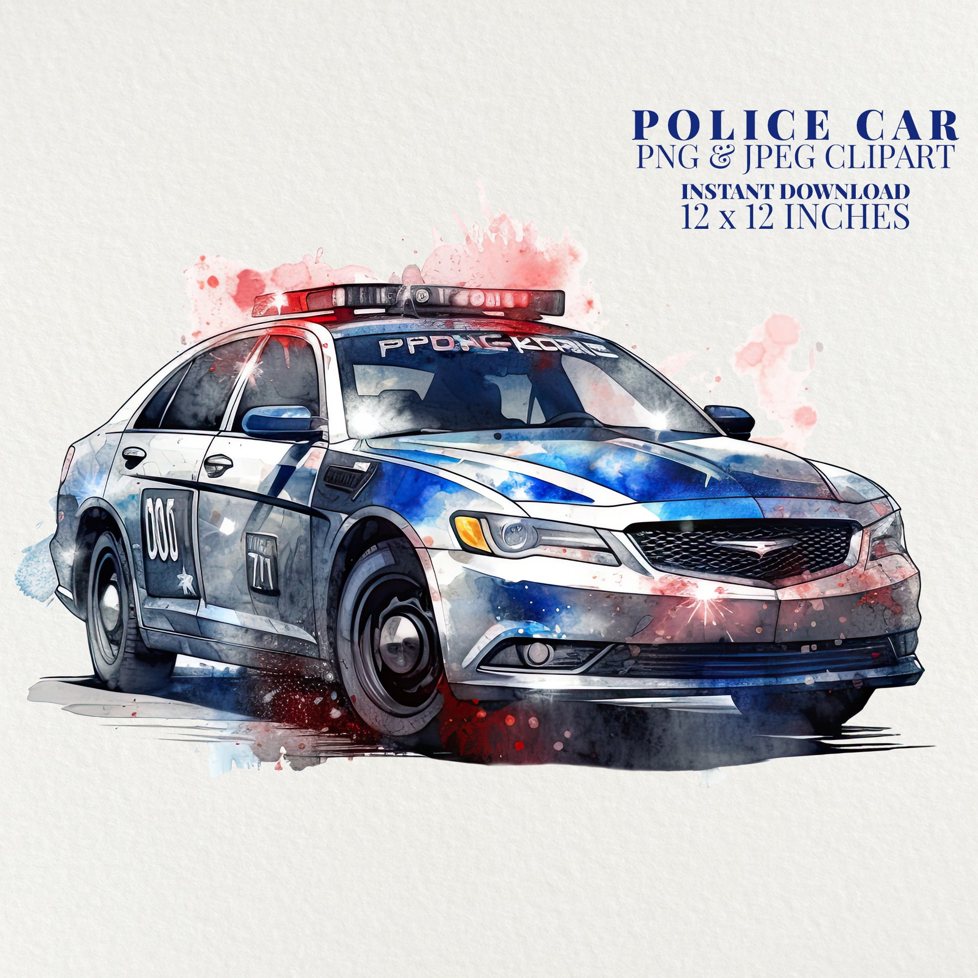 Police Car Watercolor PNG Commercial Use Clip Art, Patrol Car Clipart ...