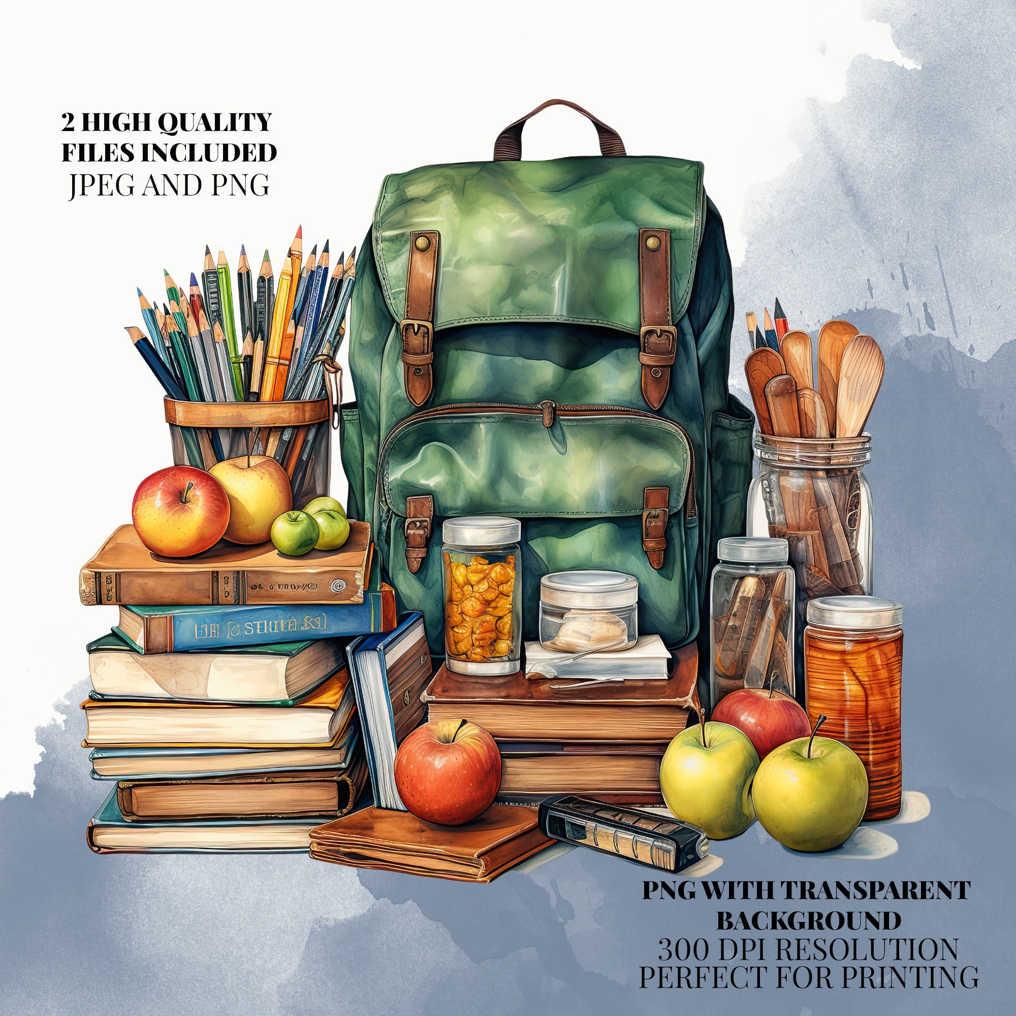 Back to School Watercolor PNG Commercial Use Clip Art, School Clipart ...