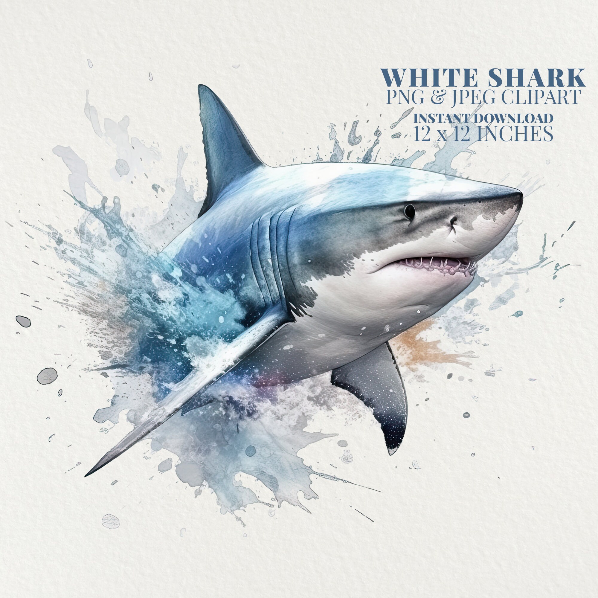 Shark Watercolor PNG Commercial Use Clip Art, Sea Art Clipart PNG ...