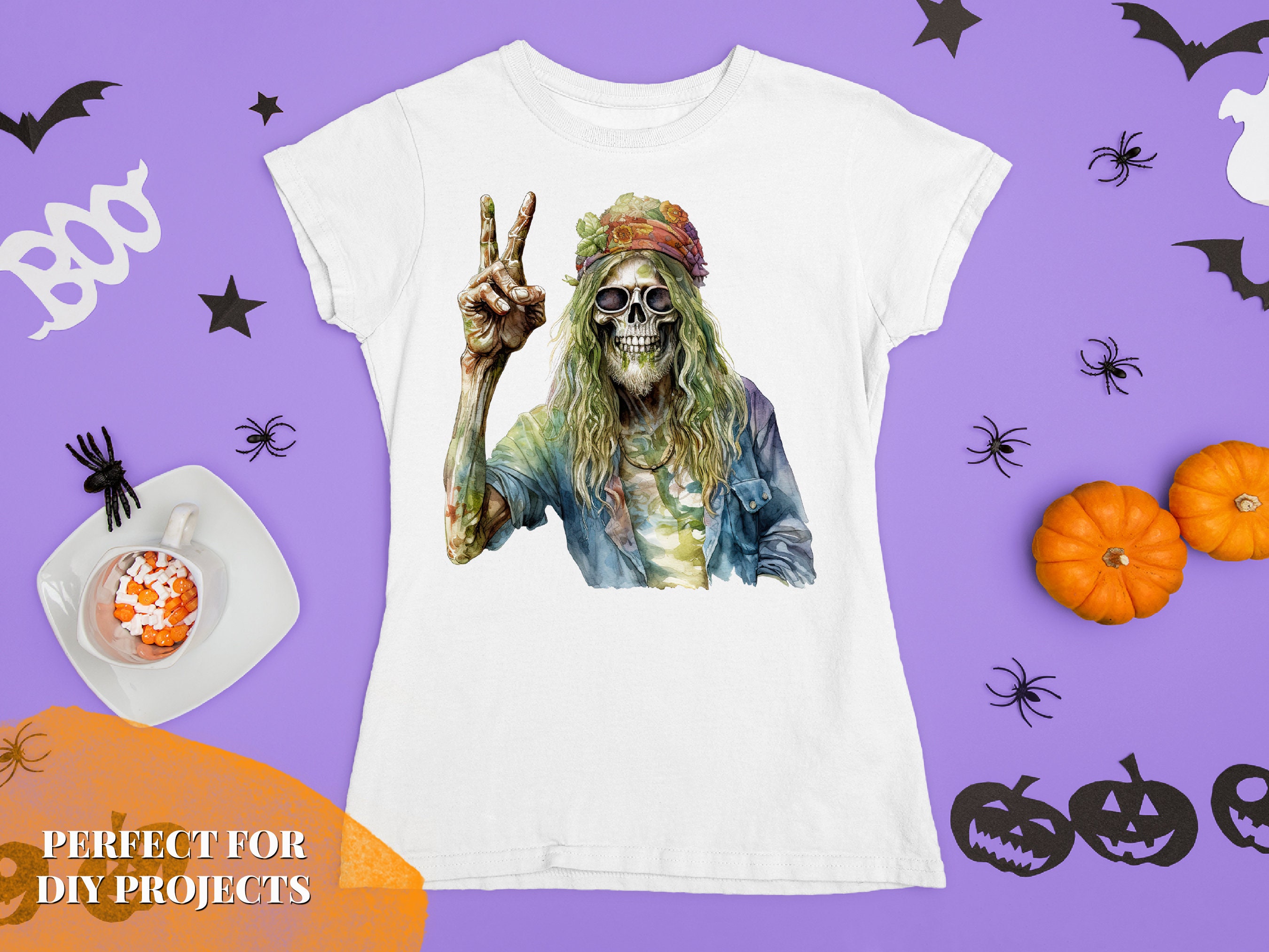 Hippie Zombie Watercolor PNG Commercial Use Clip Art Fall - Etsy